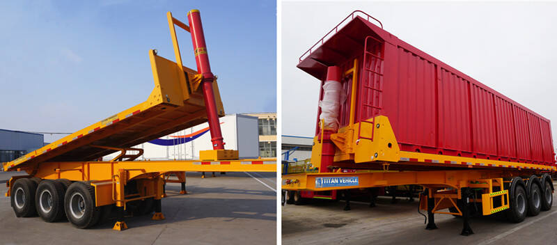 Multi types of flatbed trailers. Tri axle trailer, container tipper and ...