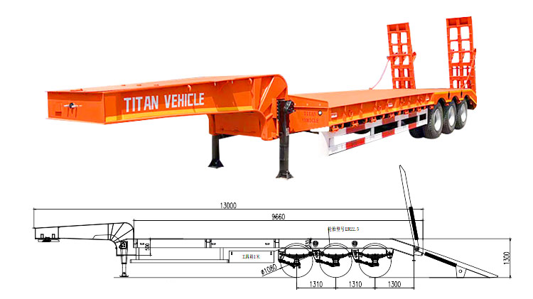 Semirremolque de plataforma baja de 3 ejes y 60 toneladas a la venta en México