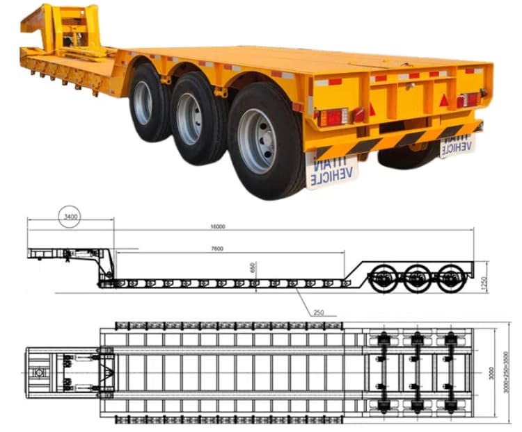 Remolque Lowboy de 80 toneladas y tres ejes en venta en Camerún Kribi