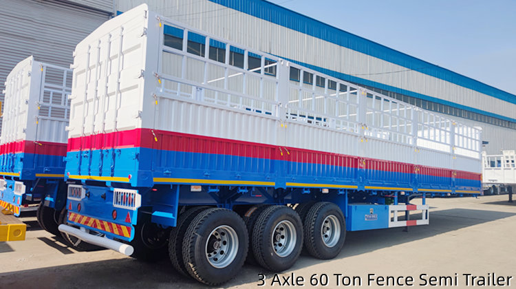 Semirremolque de 3 ejes con valla de 60 toneladas | Remolque de carga con valla a la venta en ...