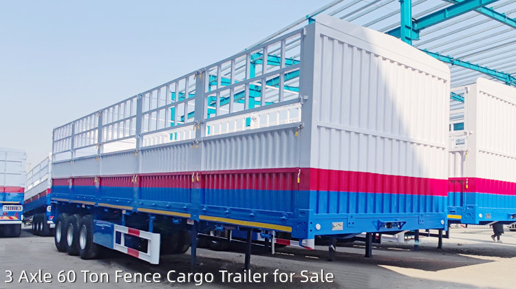 Semirremolque de 3 ejes con valla de 60 toneladas | Remolque de carga con valla a la venta en ...