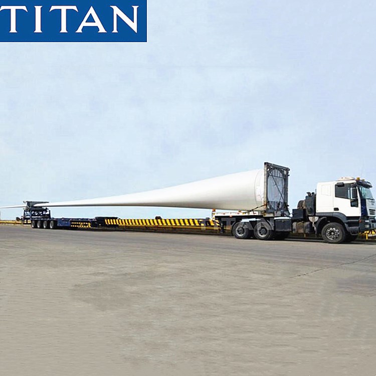 Extendable wind blade trailer for wind blades transport